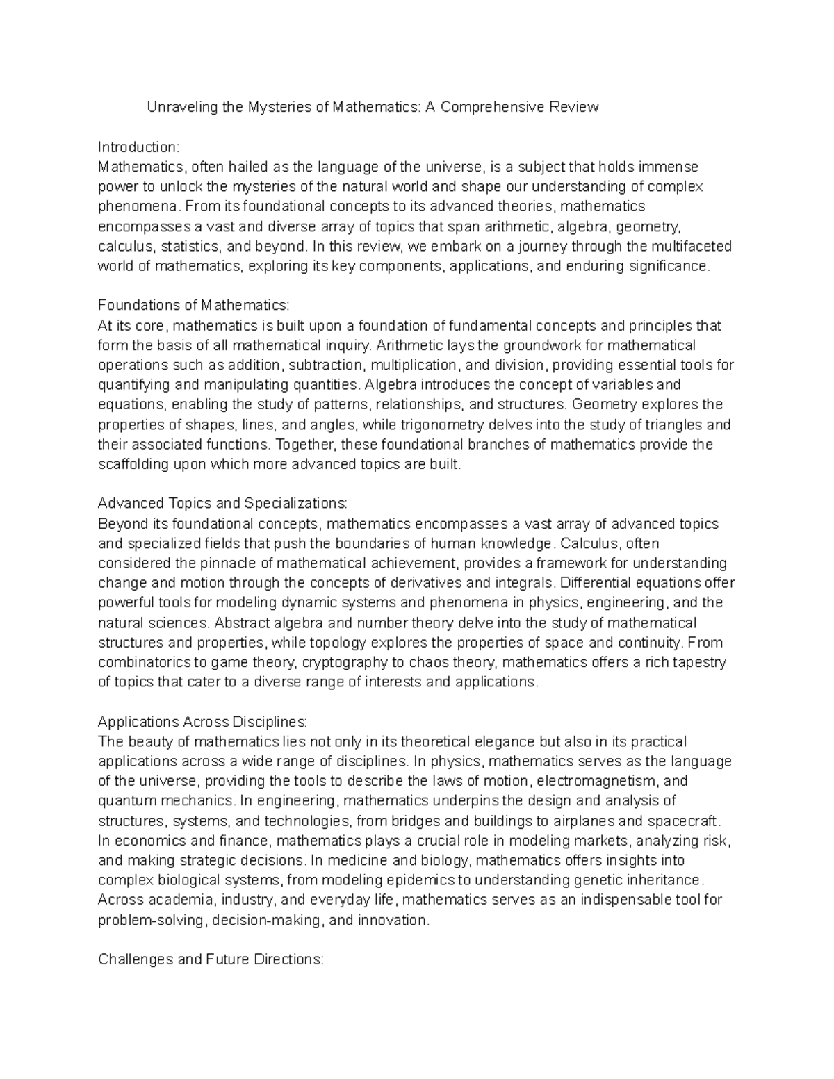 Unraveling the Mysteries of Mathematics A Comprehensive Review ...