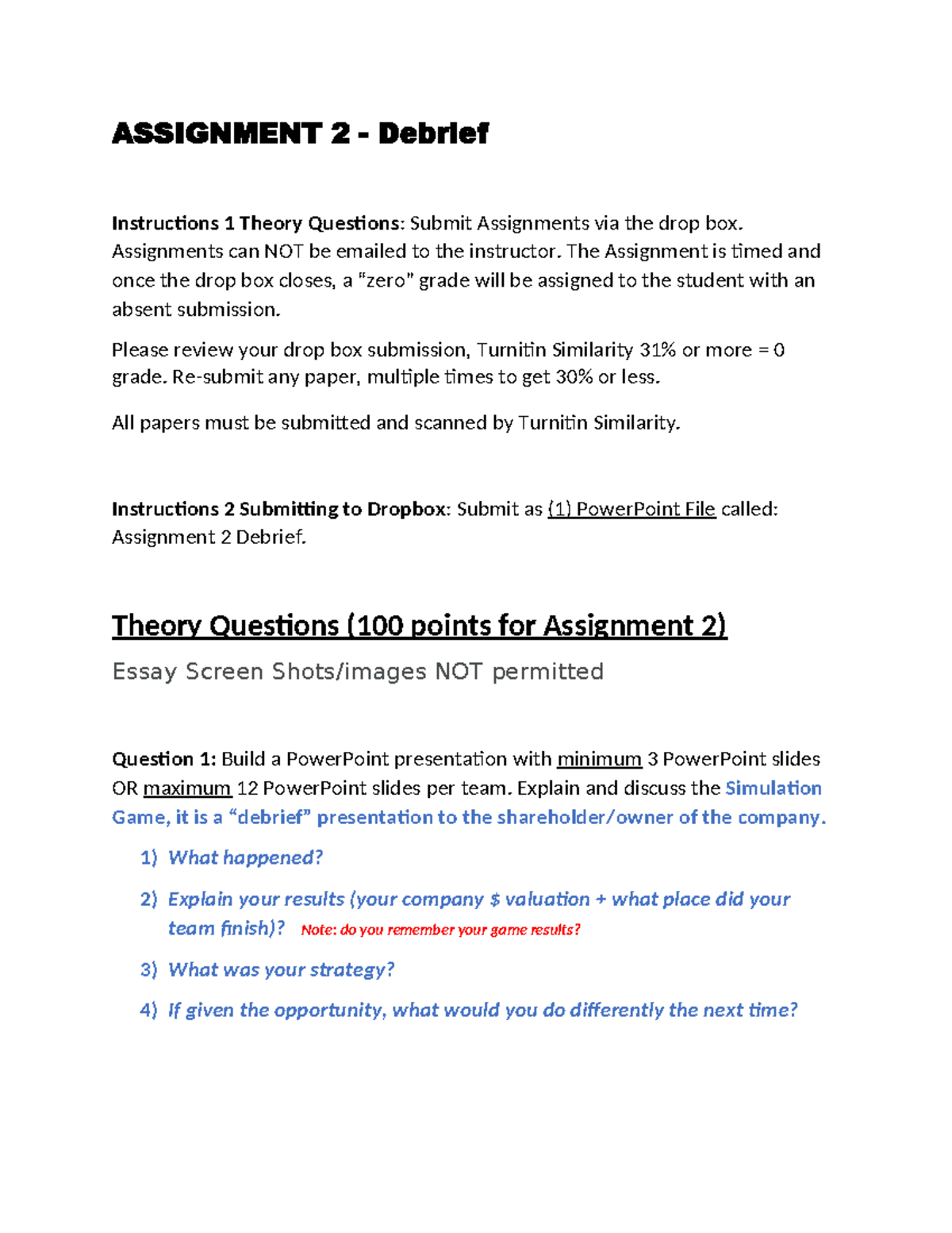 Assignment 2B Debrief Power Point Presentation Student Copy ...