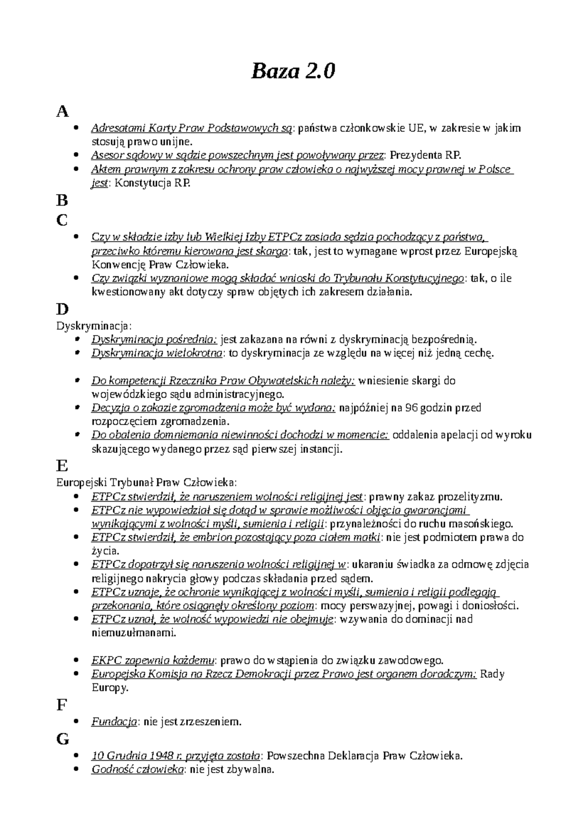 Baza - opracowanie alfabetyczne niezupełne - Baza 2. A Adresatami Karty ...