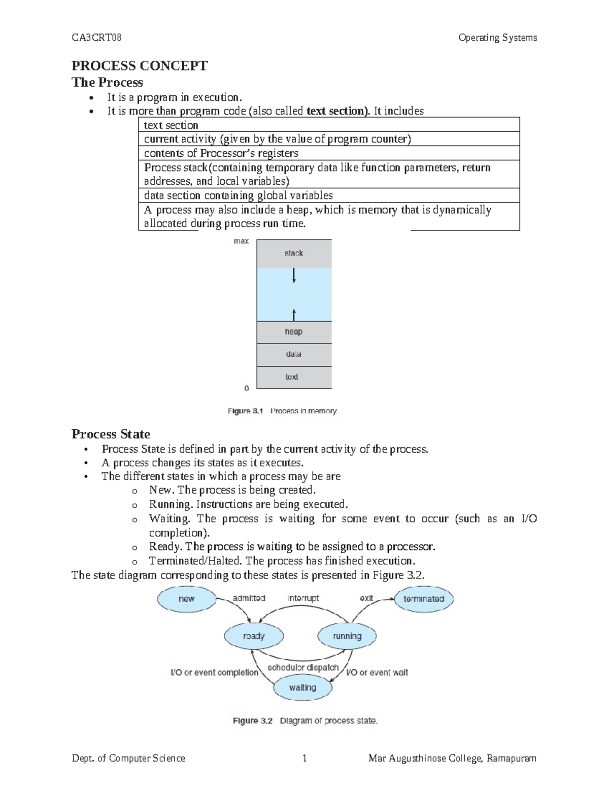 Process Concept mod - PROCESS CONCEPT The Process It is a program in ...