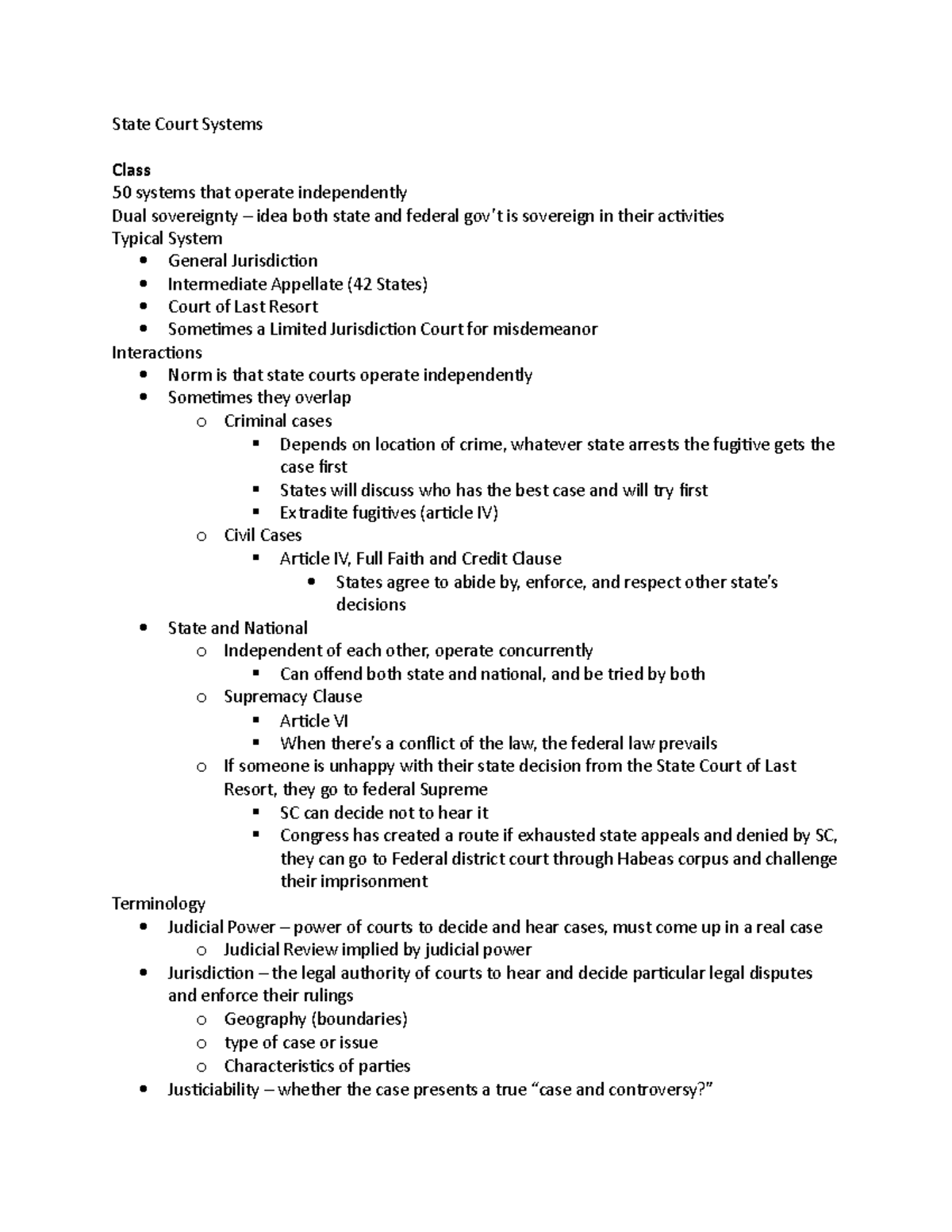 POL250 Week 5 - State Court Systems Class 50 systems that operate ...