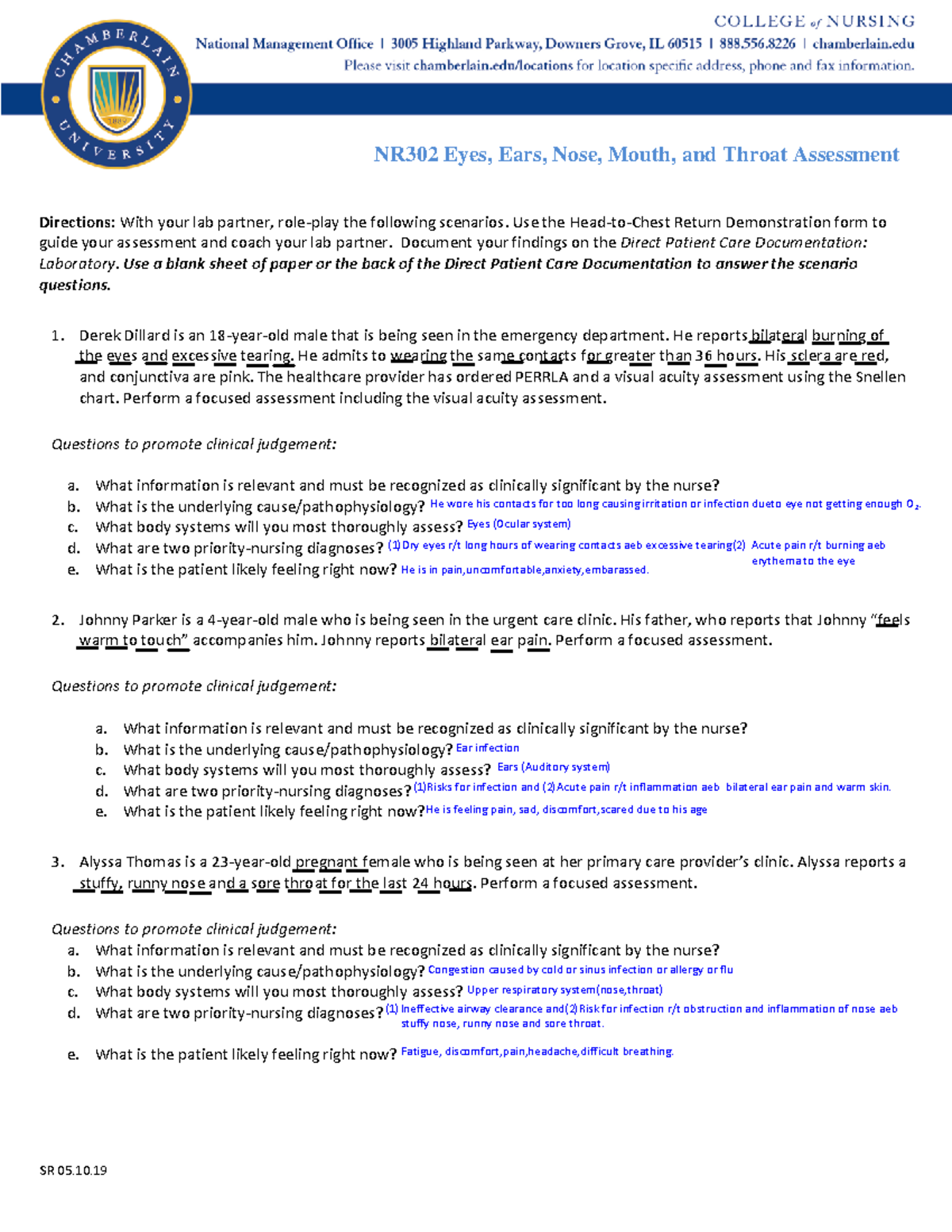 Eye, Ears, Nose, Mouth, and Throat Scripts - NR302 Eyes, Ears, Nose ...