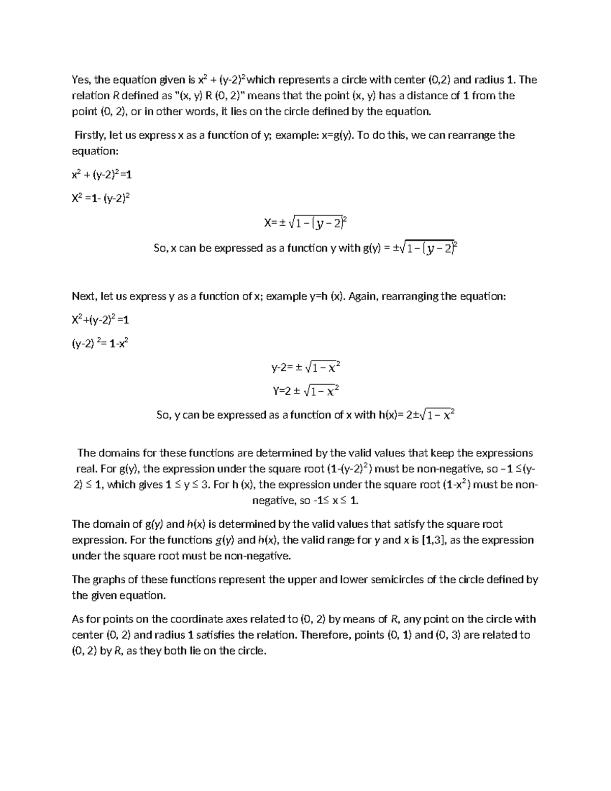 Disc forum unit 1 algebra - Yes, the equation given is x 2 + (y-2) 2 ...