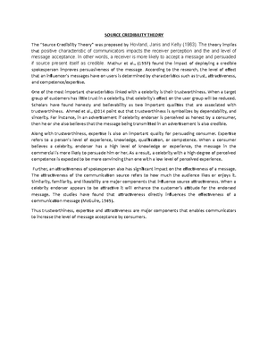 Source Credibility Theory - SOURCE CREDIBILITY THEORY The “Source ...