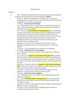 2021 - LIA1004 Tutorial Questions - FACULTY OF LAW UNIVERSITY OF MALAYA LIA 1004 LAW OF CONTRACT ...