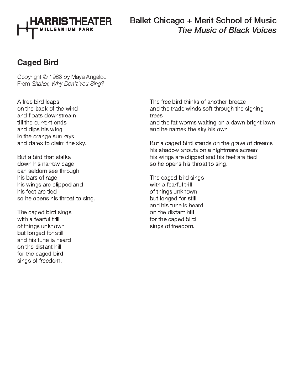 Caged Bird Text - It is a literary work - A free bird leaps on the back ...