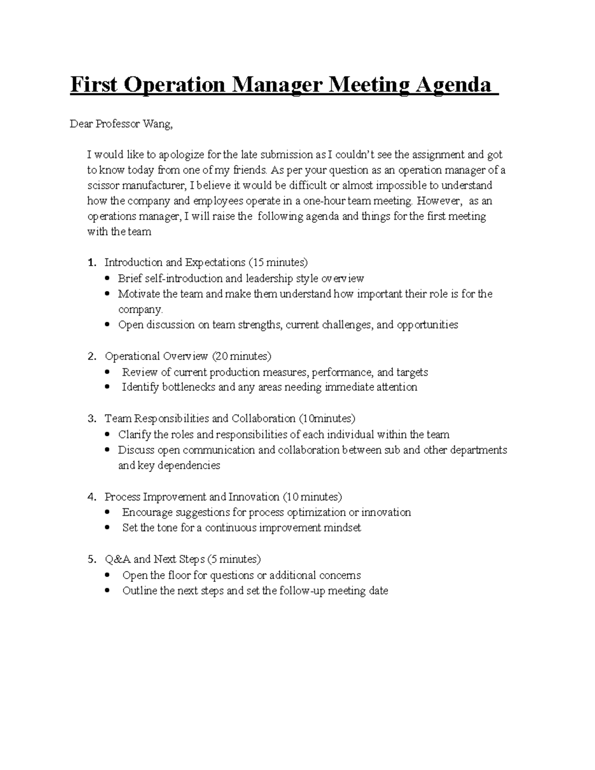 First Operation Manager Meeting Agenda - As per your question as an ...