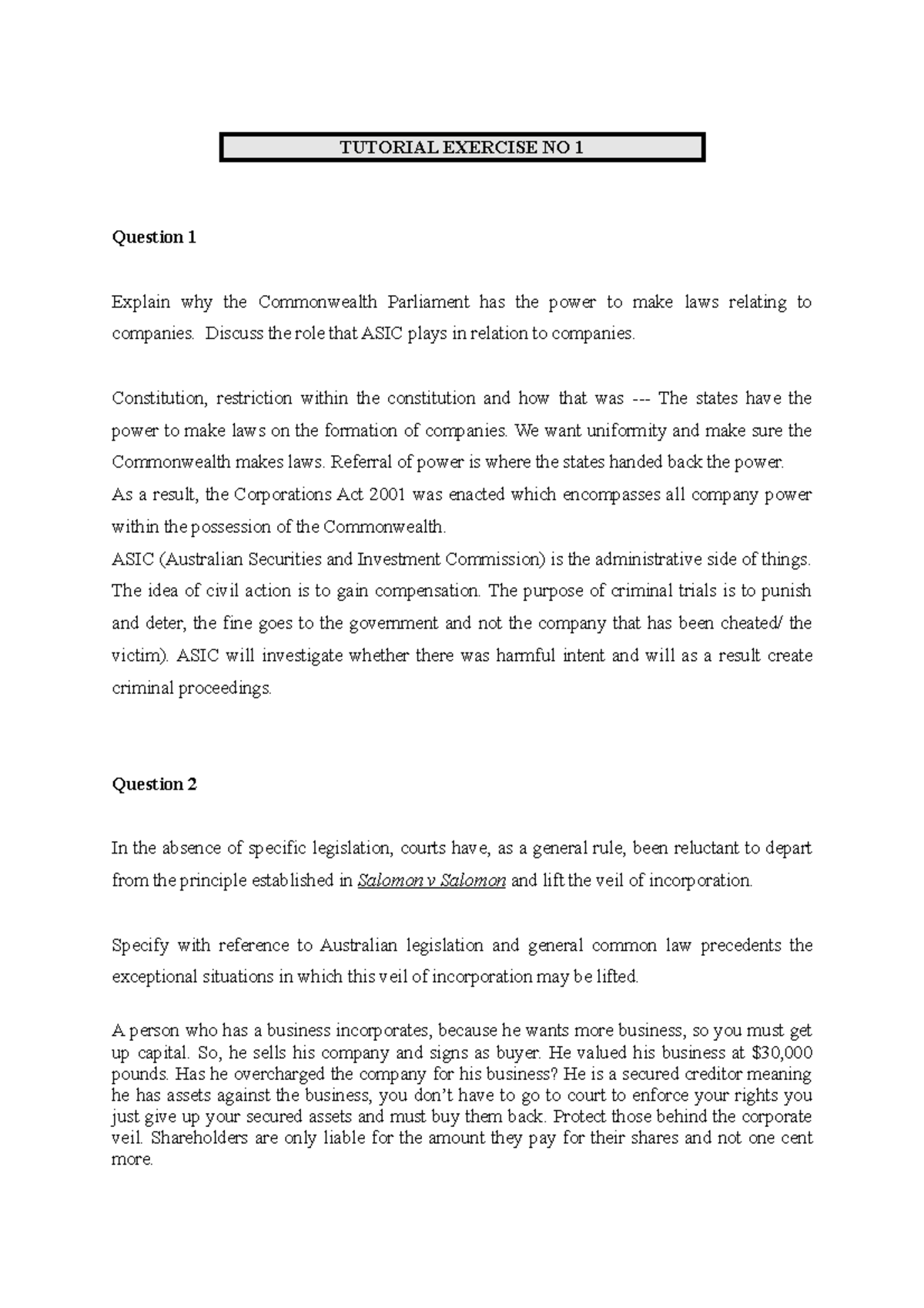 Tutorial Exercise No 1 Tutorial Exercise No 1 Question 1 Explain Why The Commonwealth