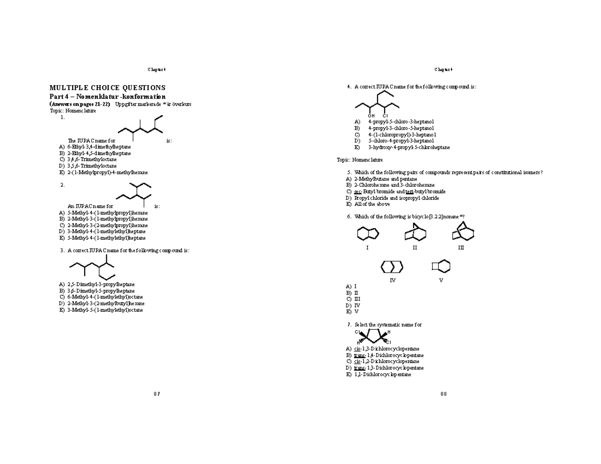 Test, questions and answers - Chapter 4 Chapter 4 4. A correct IUPAC ...