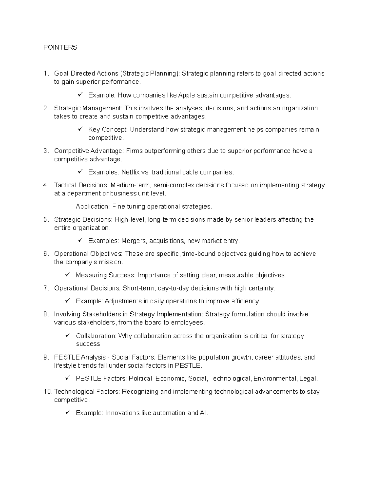 Pointers Prelim - Notes - POINTERS Goal-Directed Actions (Strategic ...