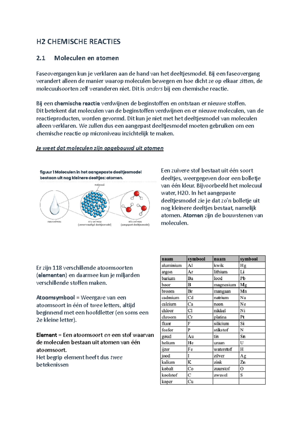 H2 Chemische Reacties - H2 CHEMISCHE REACTIES 2 Moleculen en atomen ...