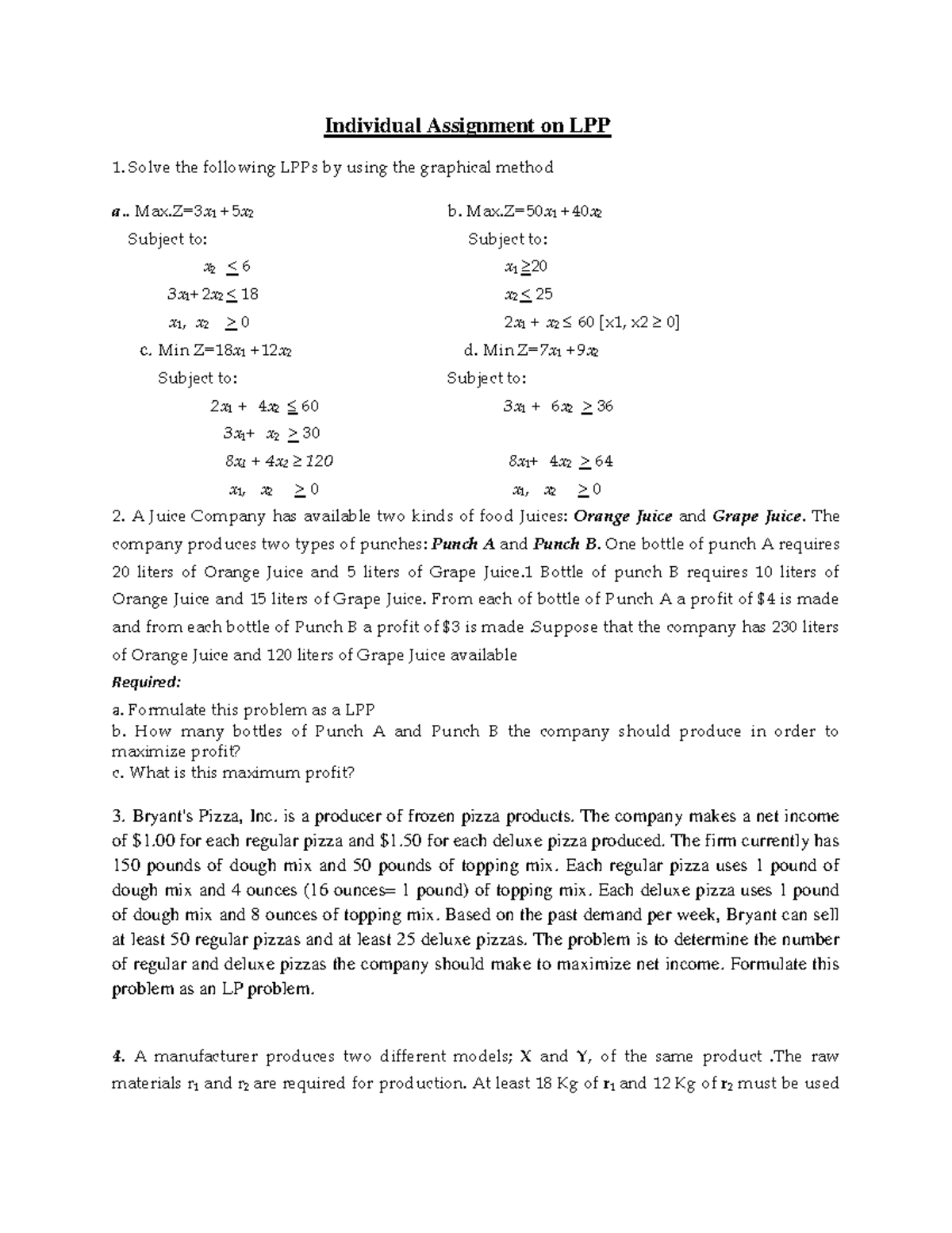 Individual Assignment LPP - Individual Assignment on LPP Solve the ...