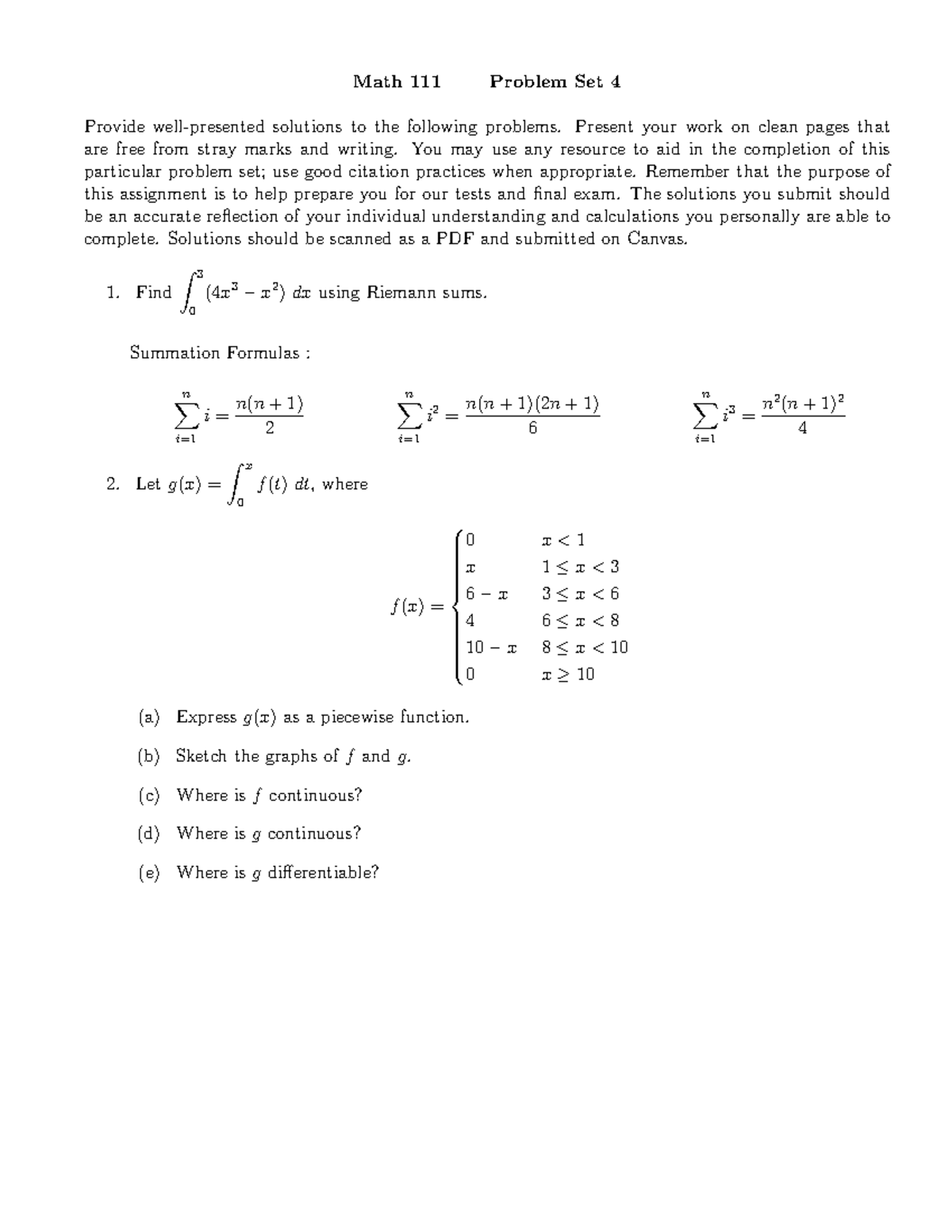 Math111 PS4 - Practice Qs+Solutions - Math 111 Problem Set 4 Provide ...