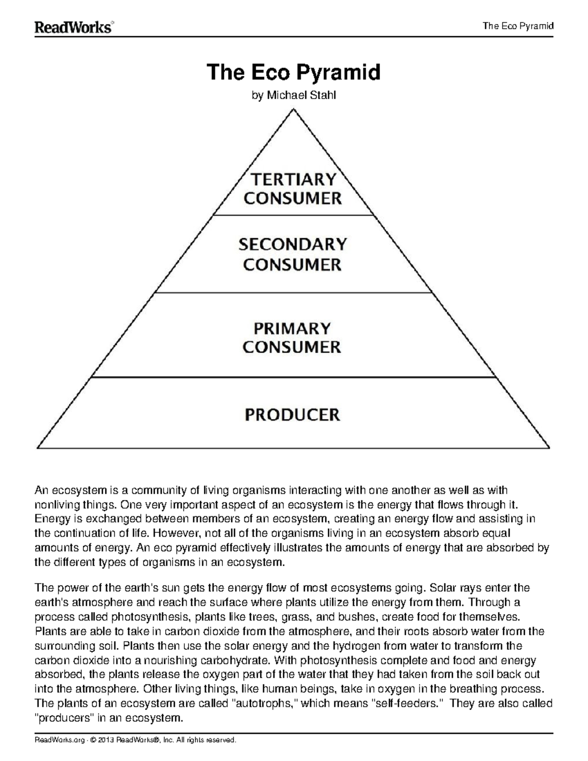 7th reading energy pyramid - The Eco Pyramid The Eco Pyramid by Michael ...