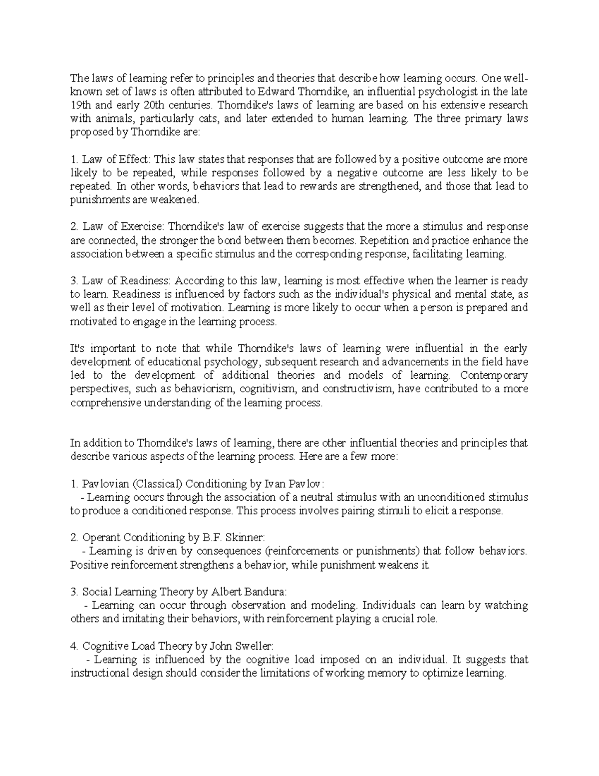 Laws of Learning etc - The laws of learning refer to principles and ...