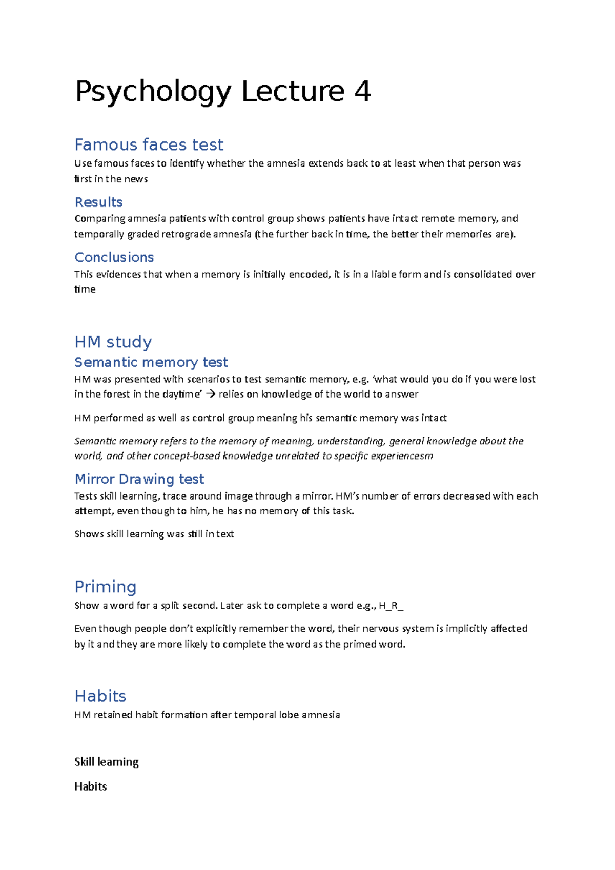 Psychology Lecture 4 Memory And Forgetting Psychology Lecture 4