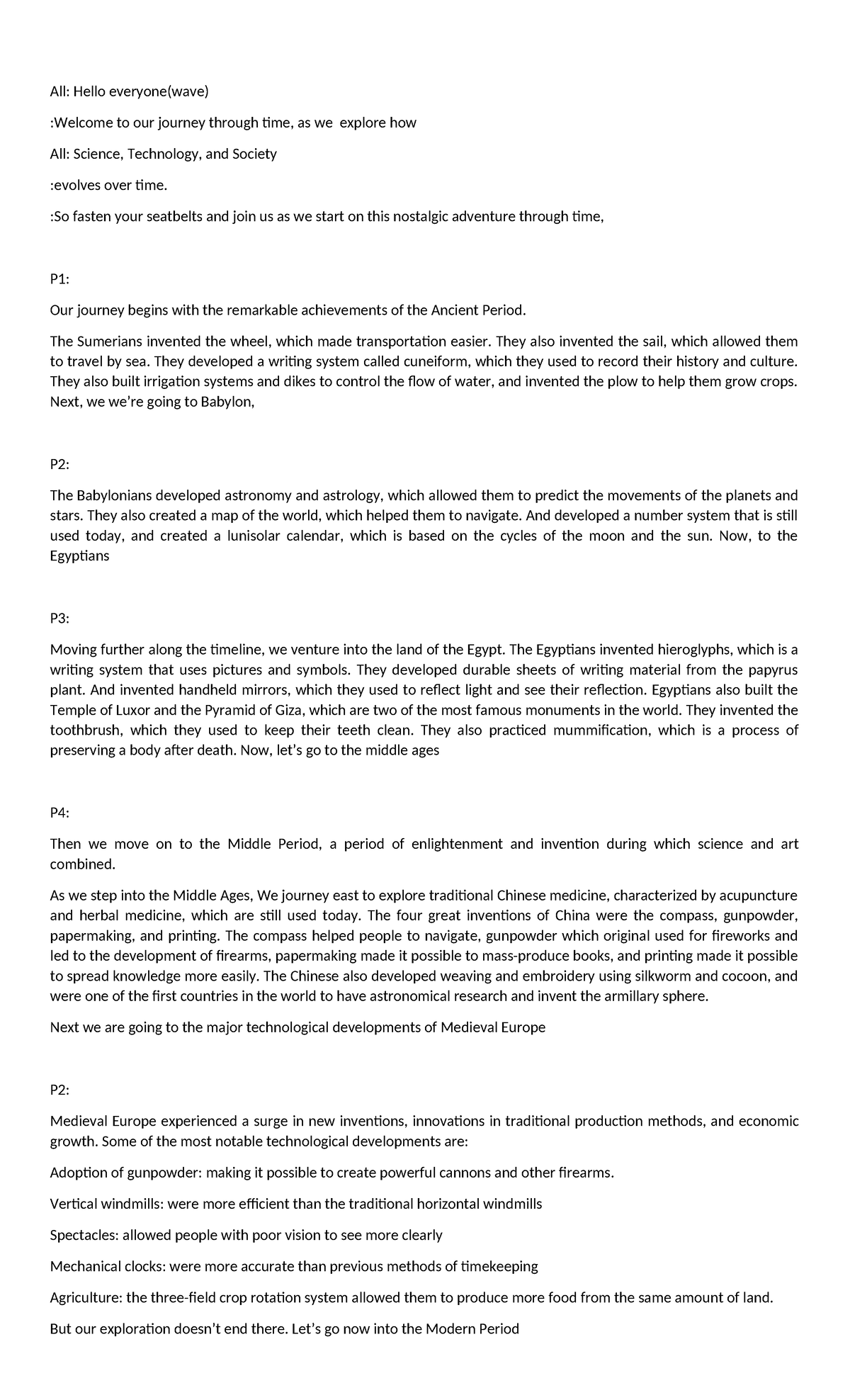 STS - All: Hello everyone(wave) :Welcome to our journey through time ...