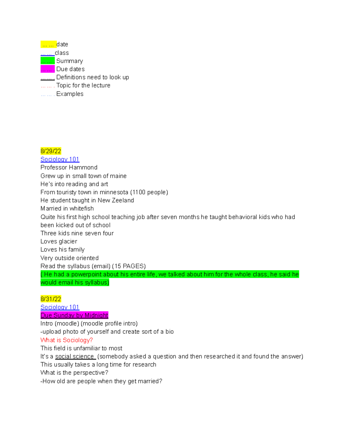 Sociology 101 notes - ...... date ...... class ....... Summary ...