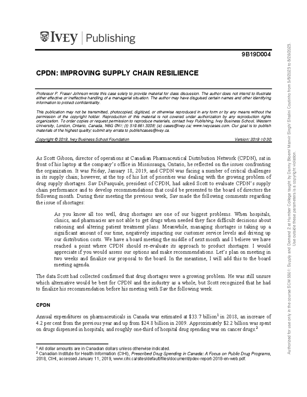 CPDN- Case study - 9B19D CPDN: IMPROVING SUPPLY CHAIN RESILIENCE ...
