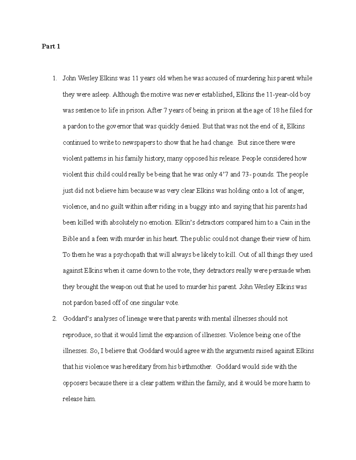 FLA 6 assignment at bama - Part 1 John Wesley Elkins was 11 years old ...