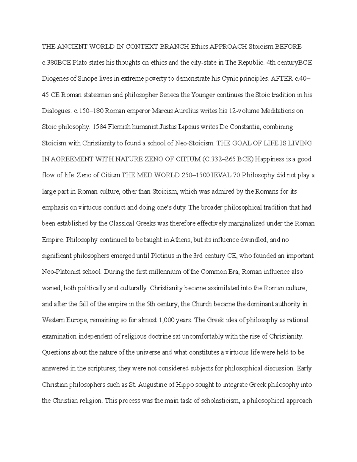 Philosophy 60 - THE ANCIENT WORLD IN CONTEXT BRANCH Ethics APPROACH ...