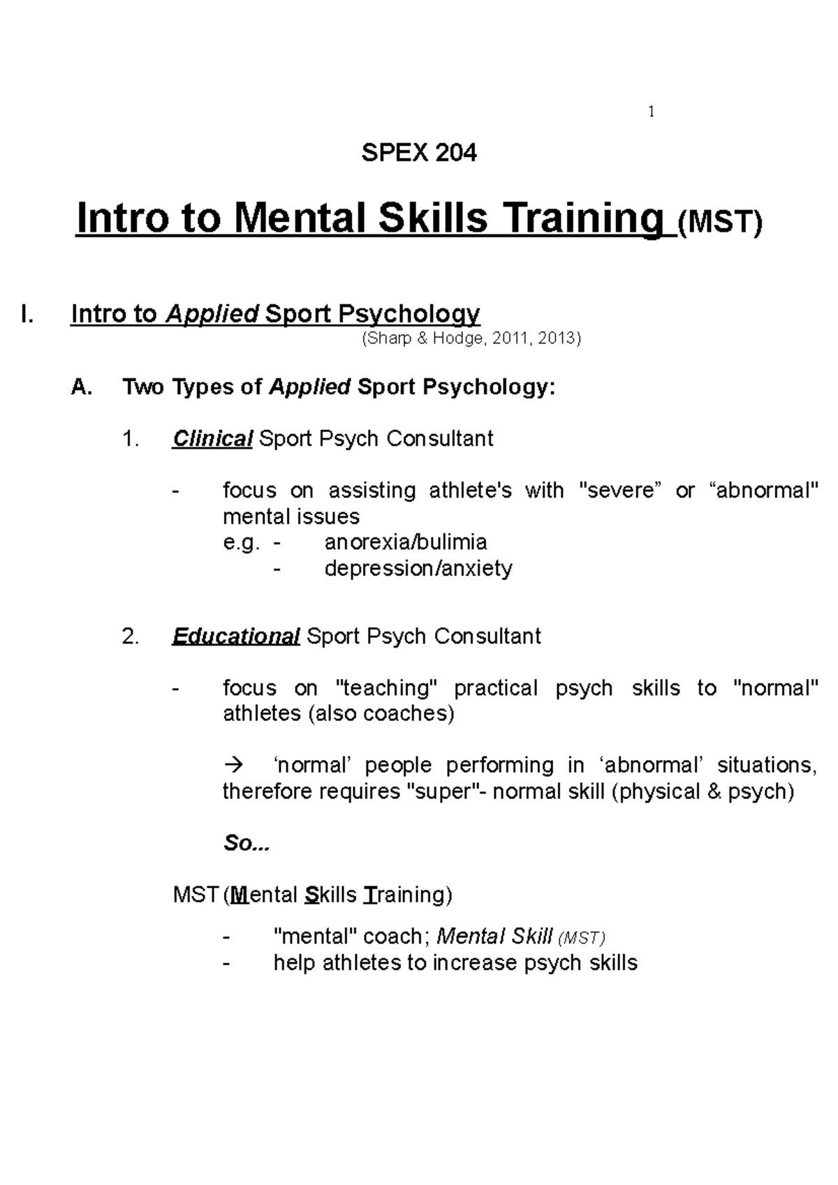 SPEX 204 LEC 14-Mental Skills Training MST BB2 2 copy - SPEX 204 Intro ...
