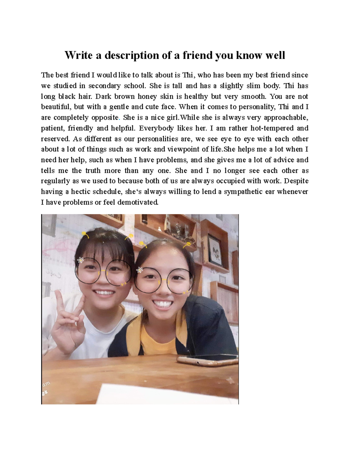 Trịnh Thị Liên-215010914 - Write a description of a friend you know ...