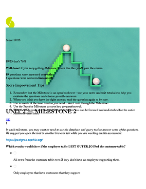 Sophia Database Final Milestone - MILESTONE Score 20/ You passed this Milestone 20 questions ...