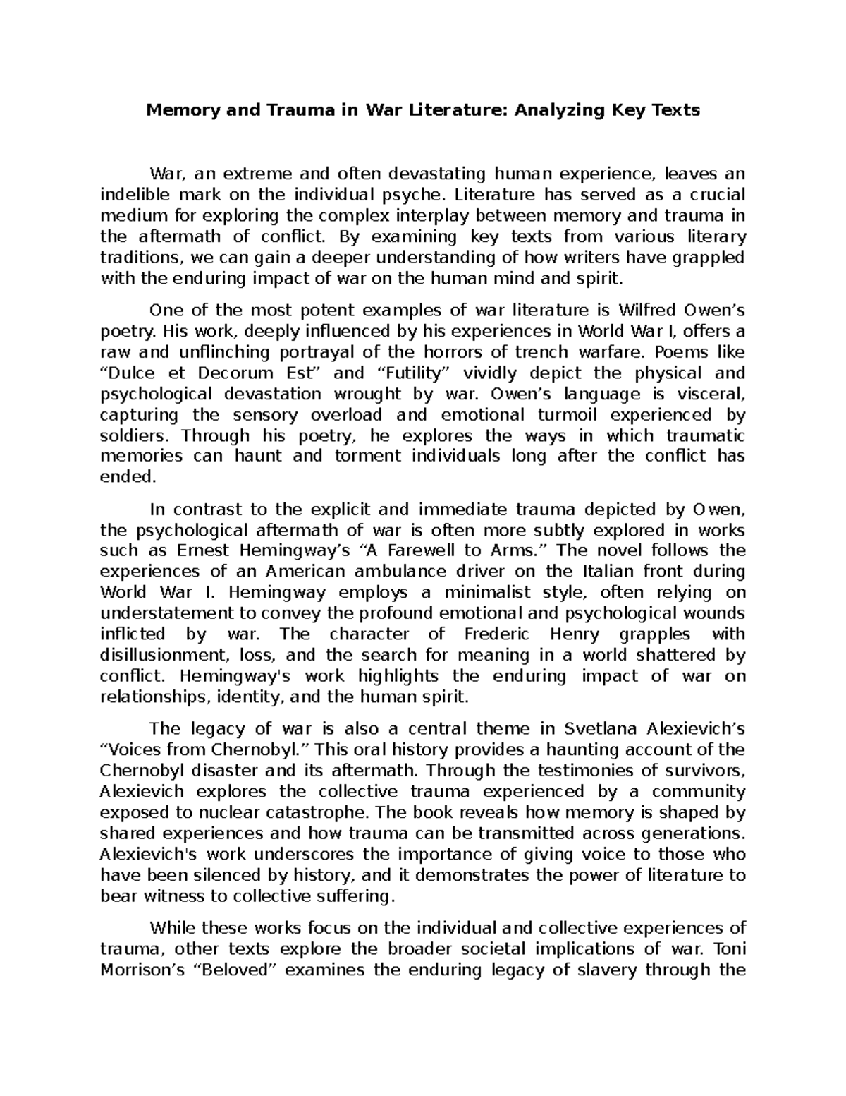 Memory and Trauma in War Literature Analyzing Key Texts - Literature ...