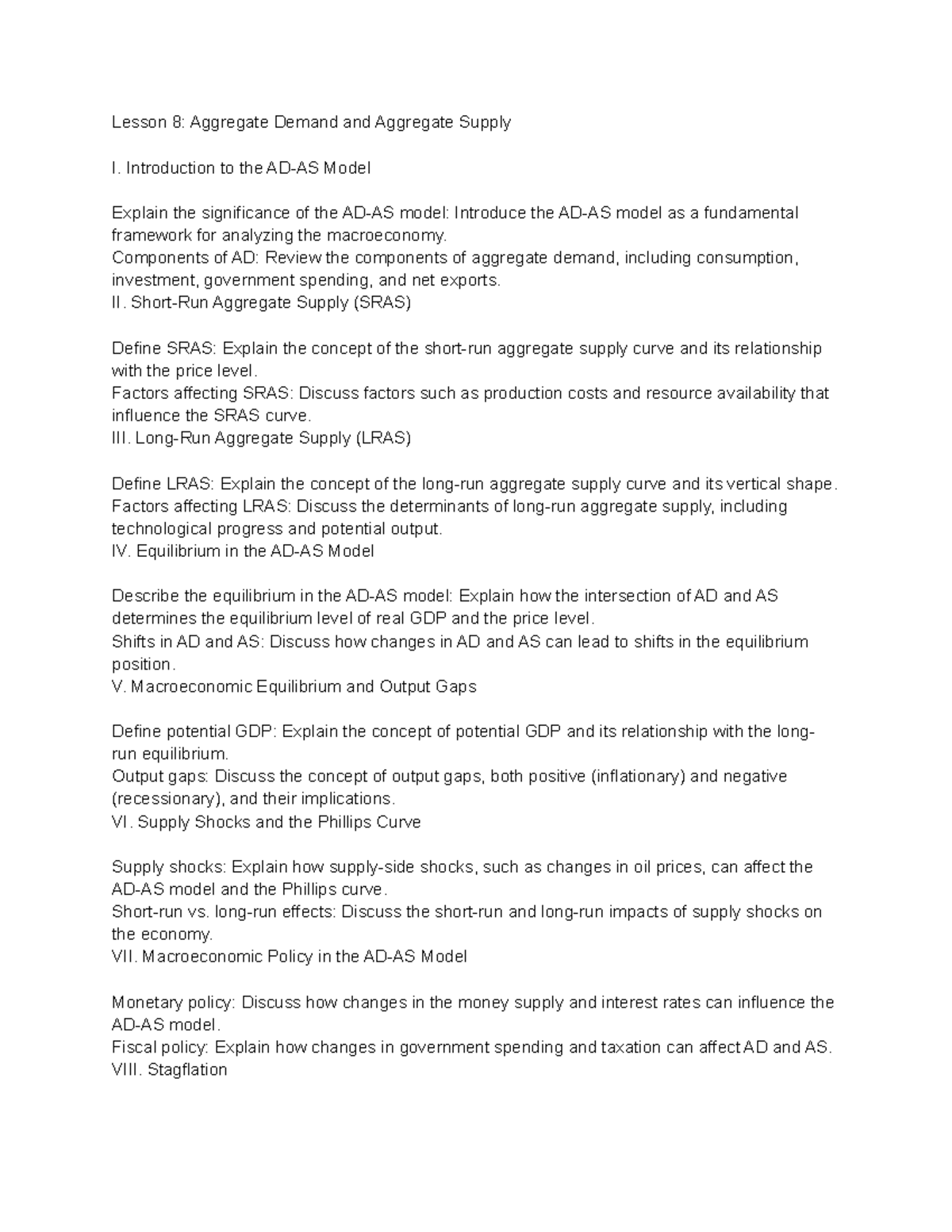 Lesson 8 Aggregate Demand and Aggregate Supply - Introduction to the AD ...