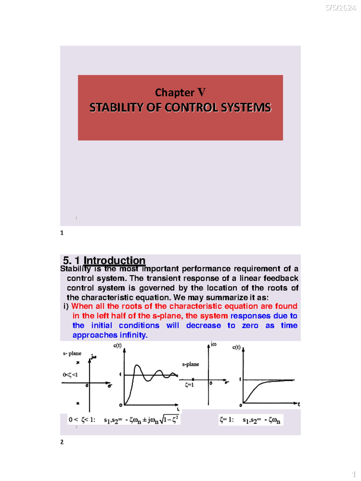 Chapter (5)- Stability OF Control Systems - Chapter V STABILITY OF ...