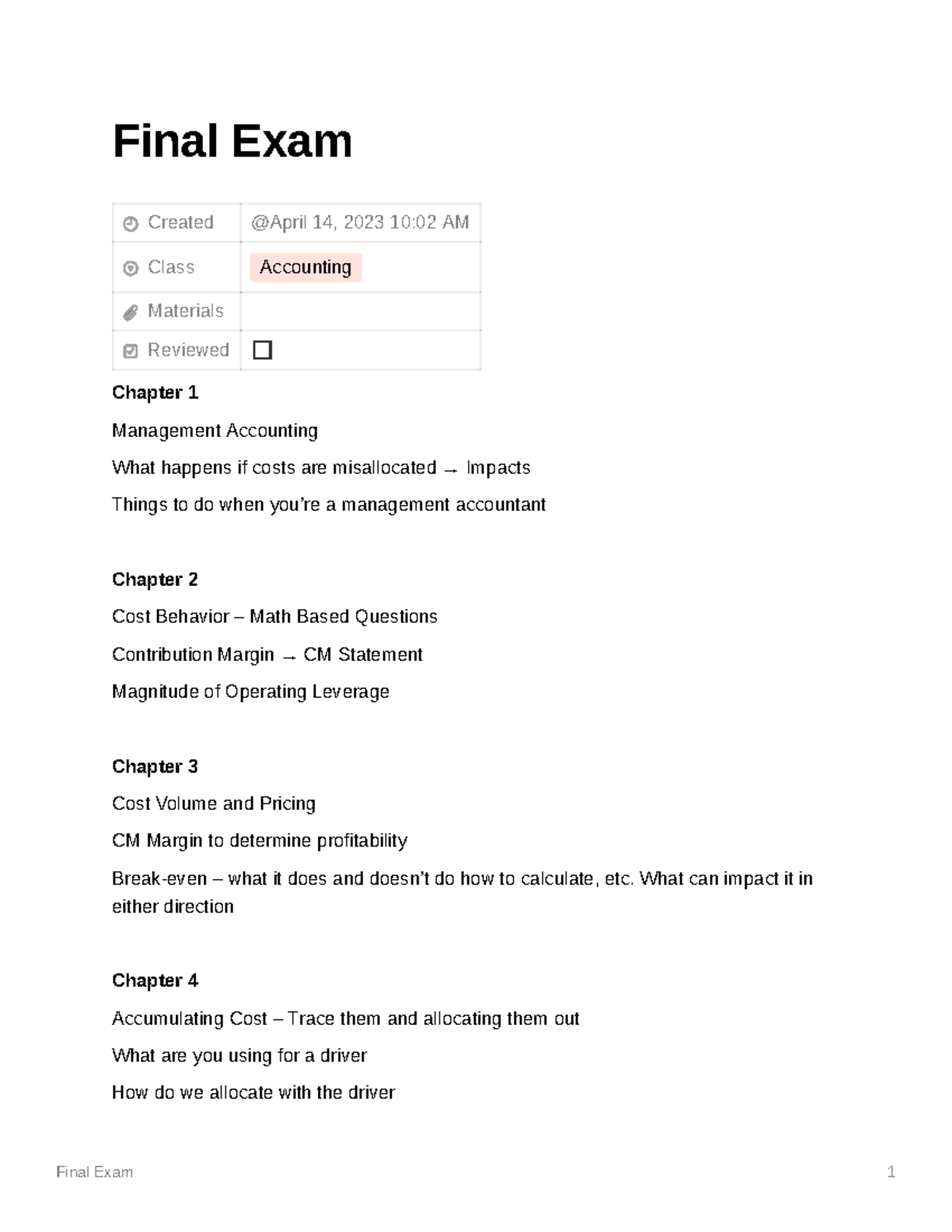 Final questions asked - Final Exam 1 Final Exam Created Class ...
