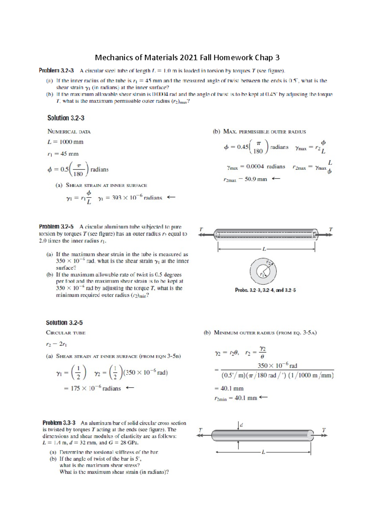 2021 mechanics of materials Homework Chap 03 - Mechanics of Materials ...