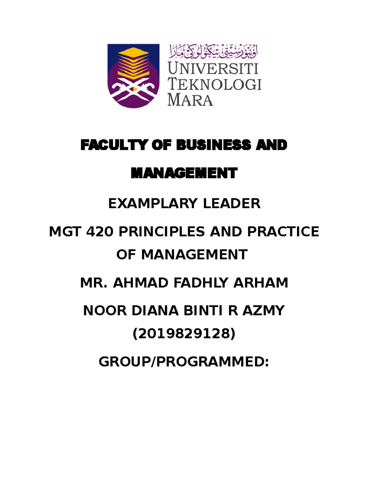 Asignment individual MGT 420 - FACULTY OF BUSINESS AND MANAGEMENT ...
