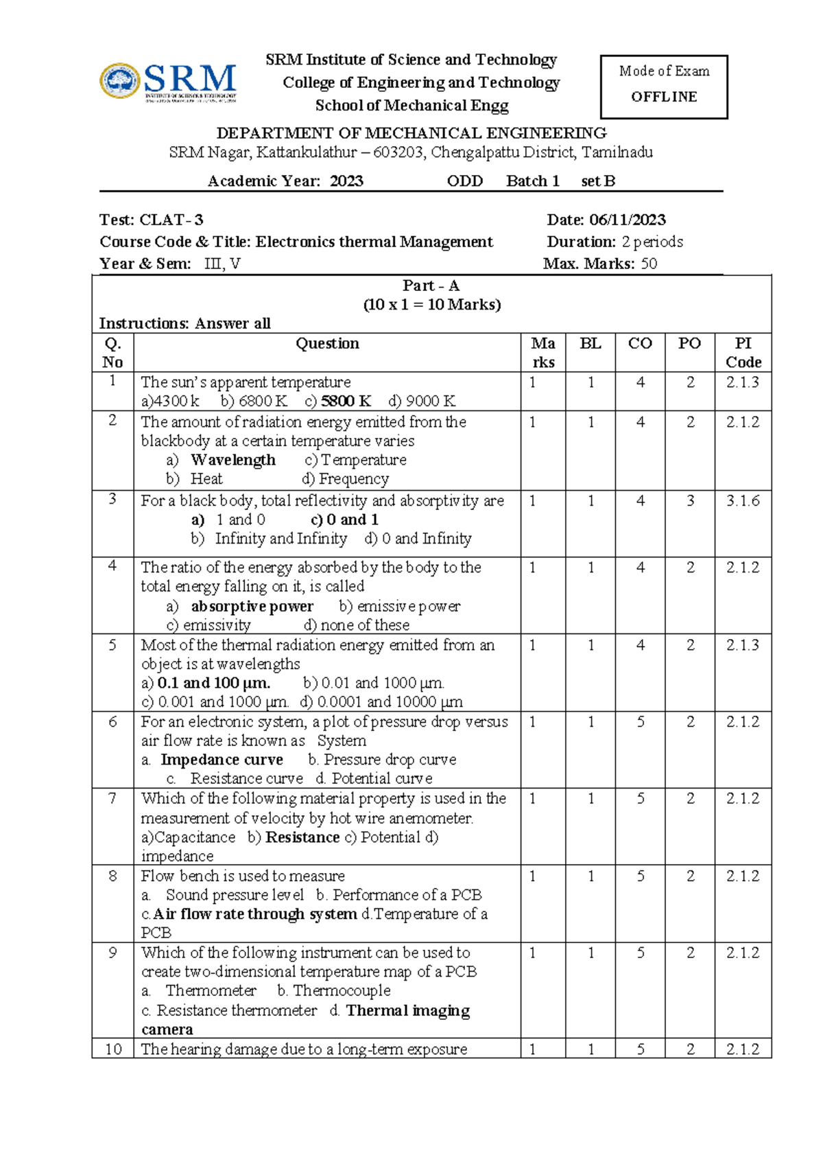 CLA 3 SET B Batch 1 - ETM - SRM Institute of Science and Technology College of Engineering and ...