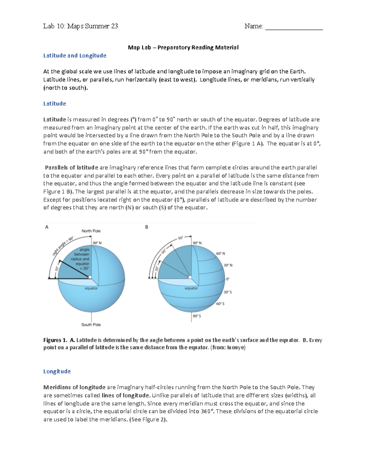 Lab 10 Maps -GEOL 101 - Map Lab – Preparatory Reading Material Latitude ...