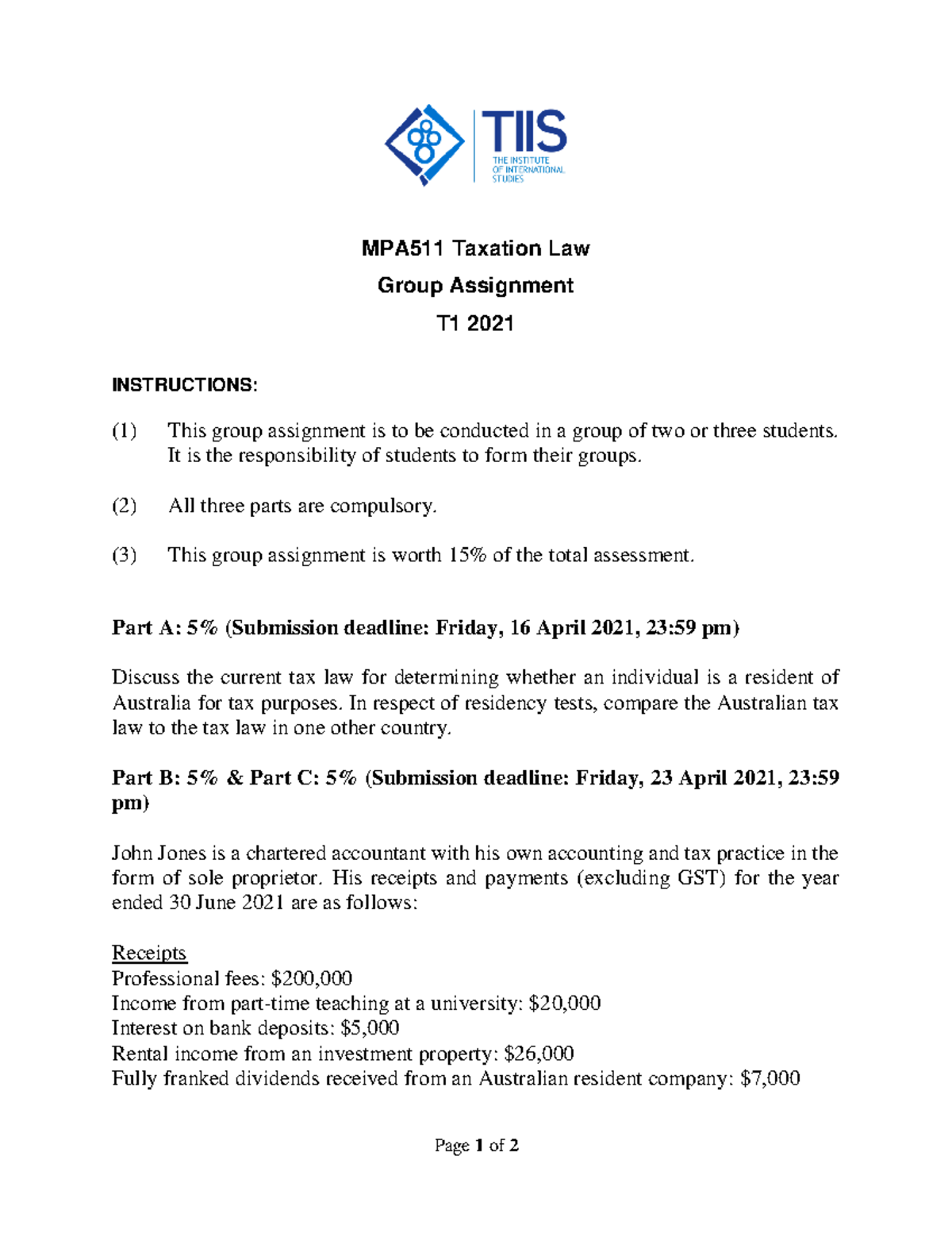 Group Assignment, T1 2021 - 200018 - UWS - Studocu