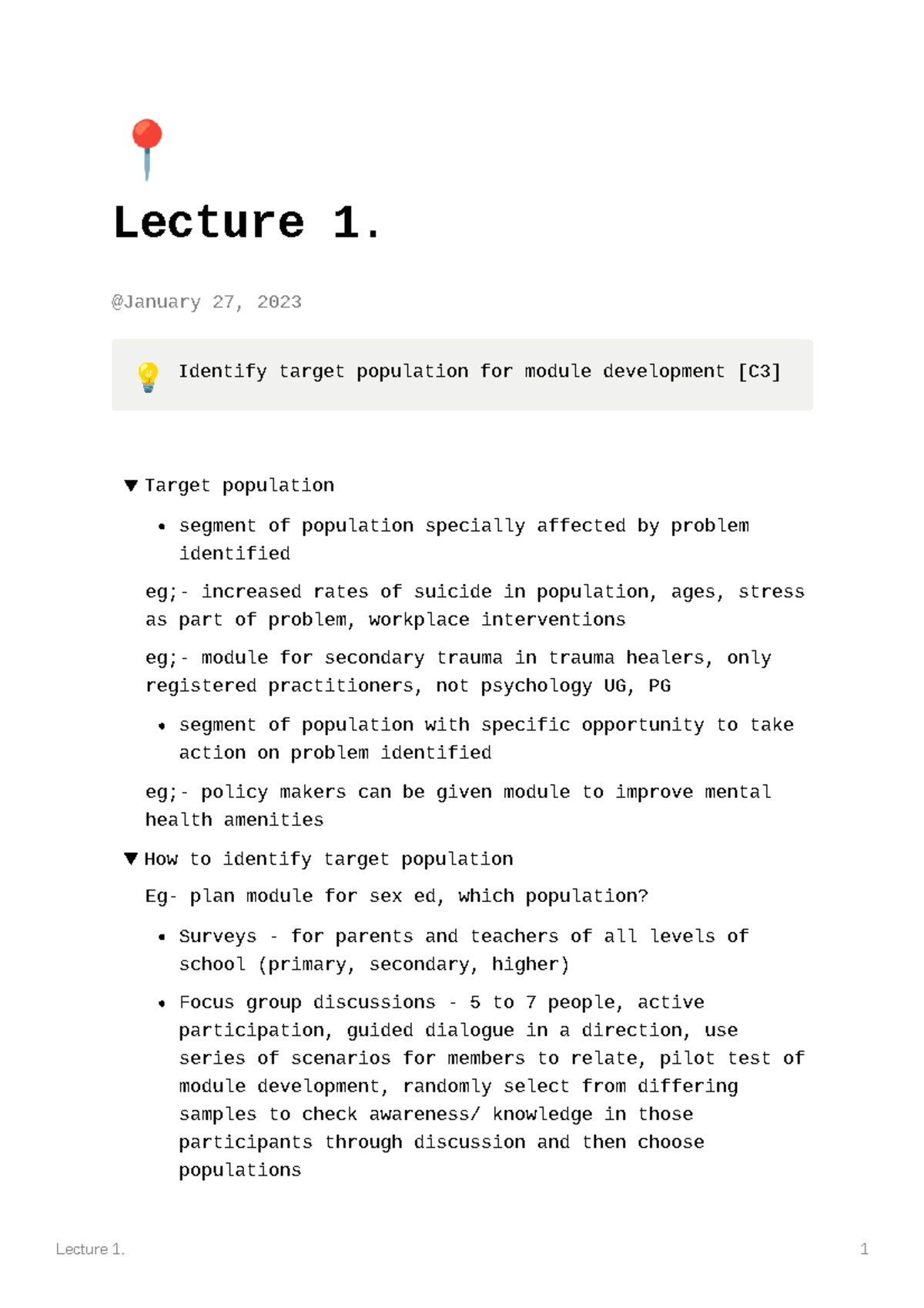 Target population for module devlopment - Lecture 1. 1 » Lecture 1 ...