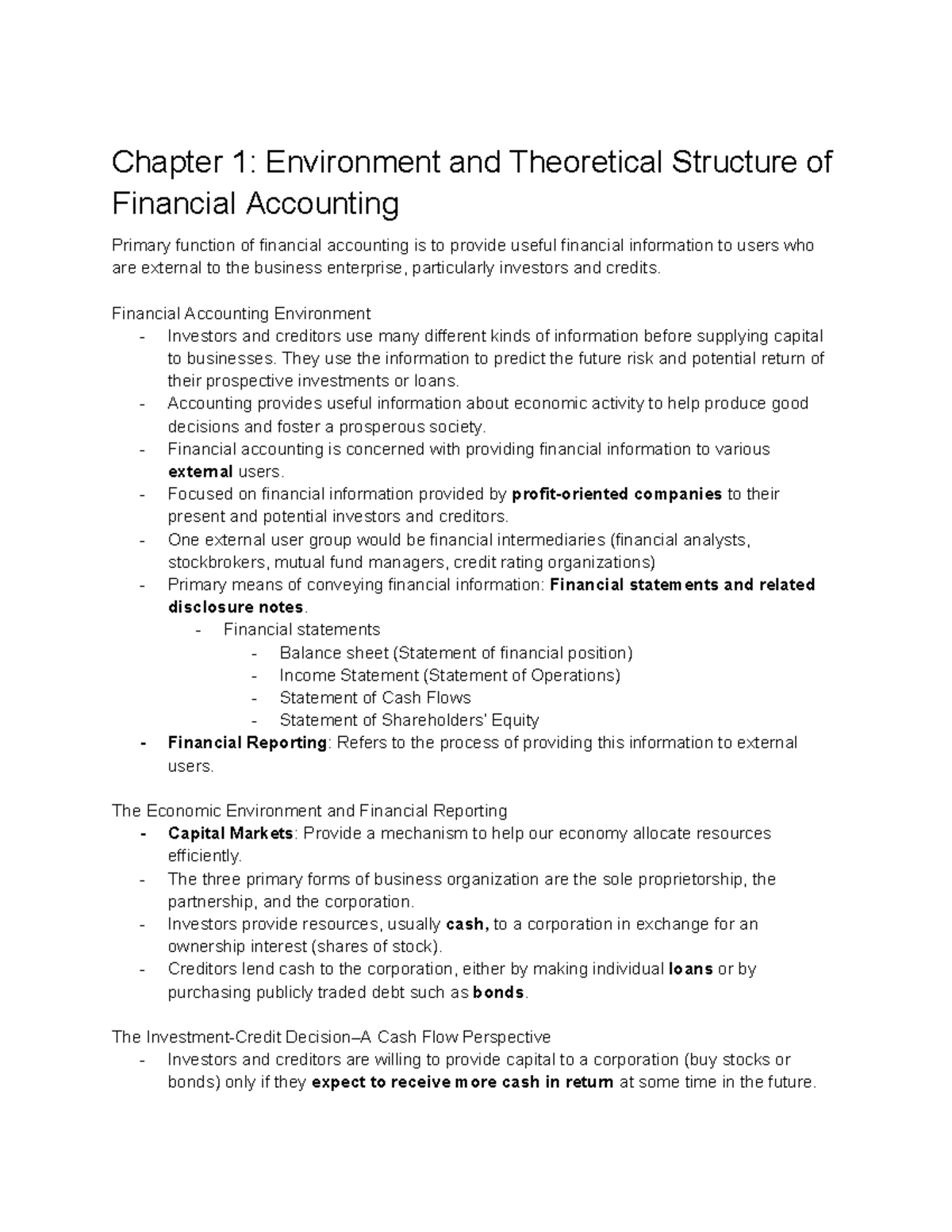 ACCT 303 Chapter 1 - Chapter 1: Environment and Theoretical Structure ...