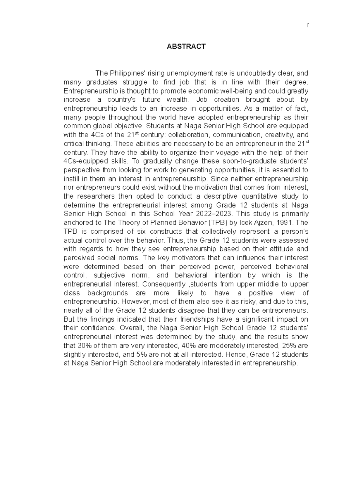 Abstract - Assignment - i ABSTRACT The Philippines' rising unemployment ...