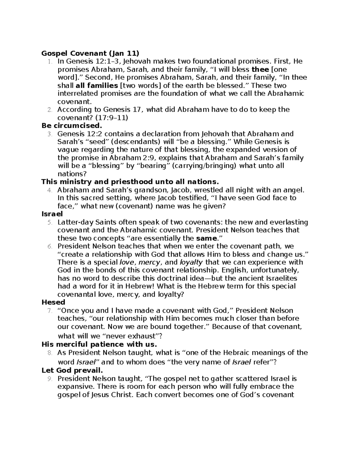 REL A 250 Exam 1 Study Guide - Gospel Covenant (Jan 11) 1. In Genesis ...
