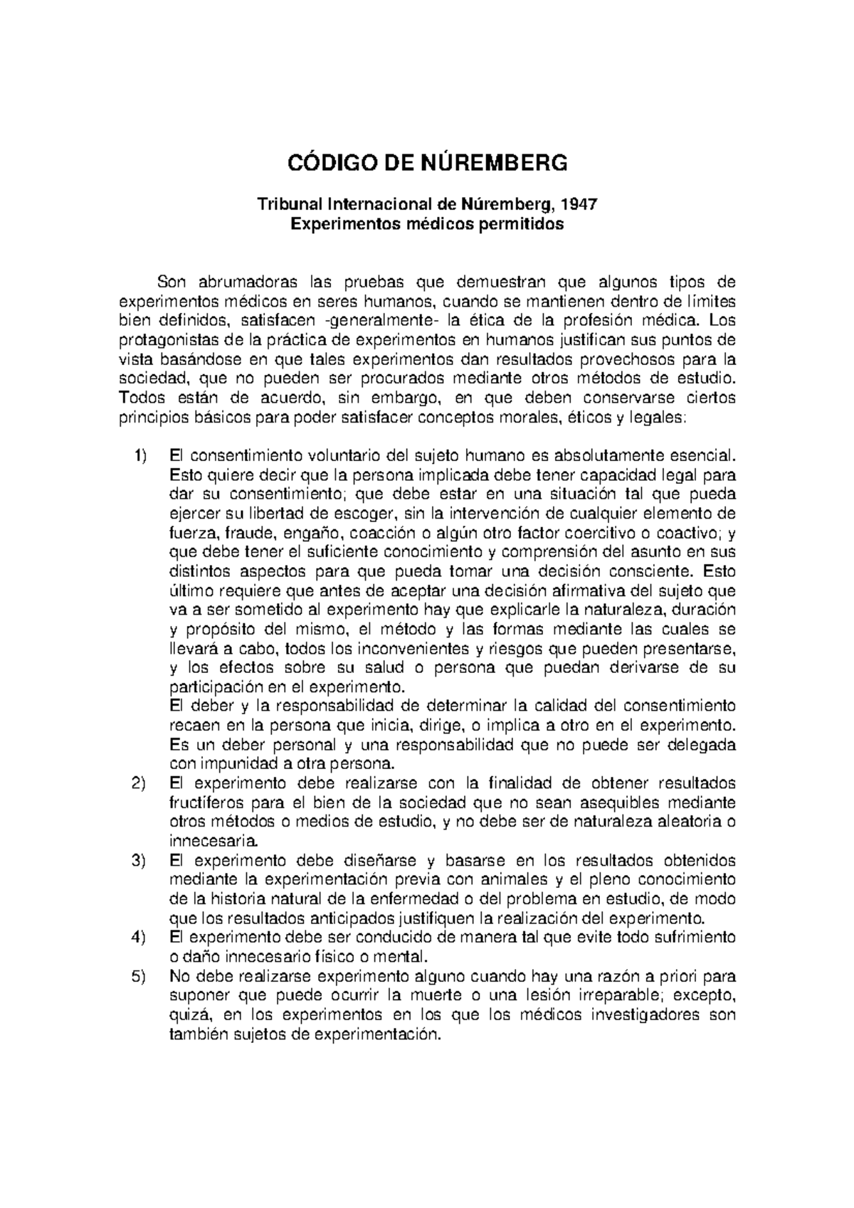 Código DE Nuremberg (1) - CÓDIGO DE NÚREMBERG Tribunal Internacional de ...