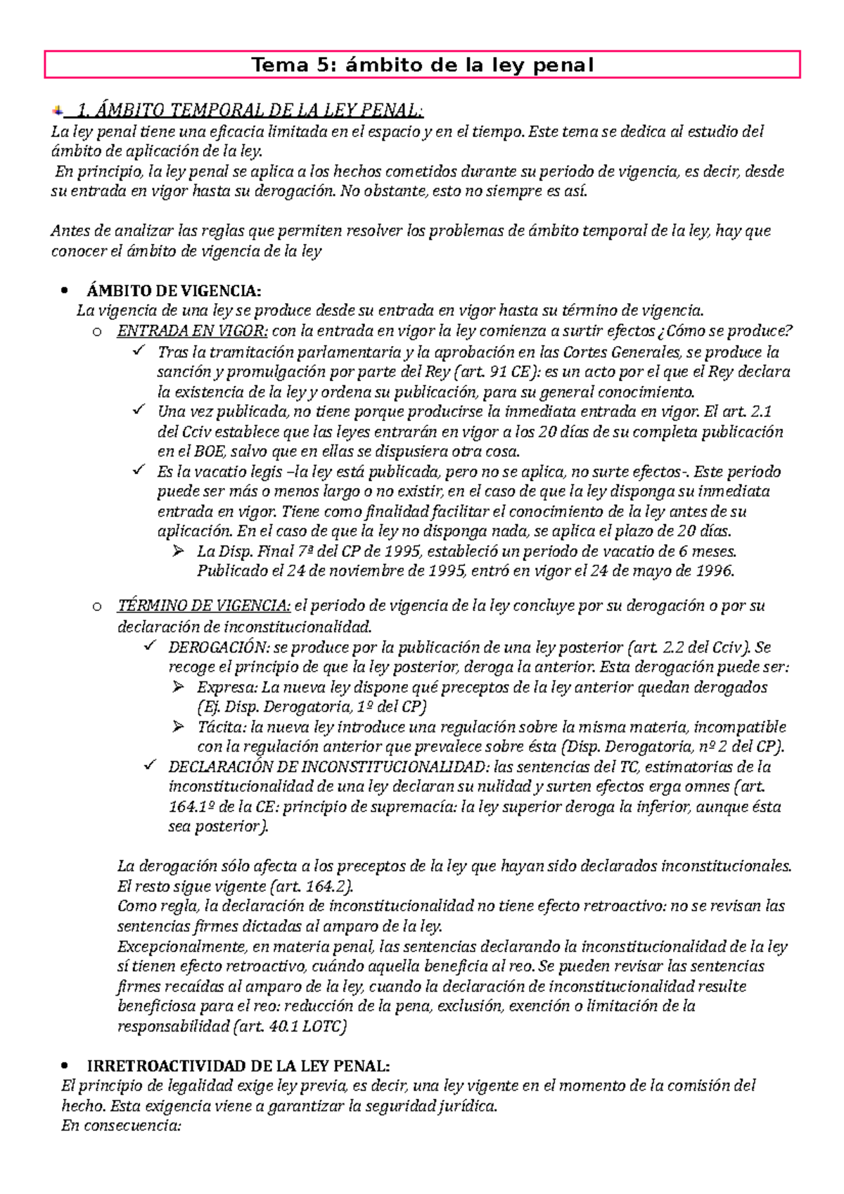 Tema 5 - Resúmenes temas - Tema 5: ámbito de la ley penal 1. ÁMBITO ...