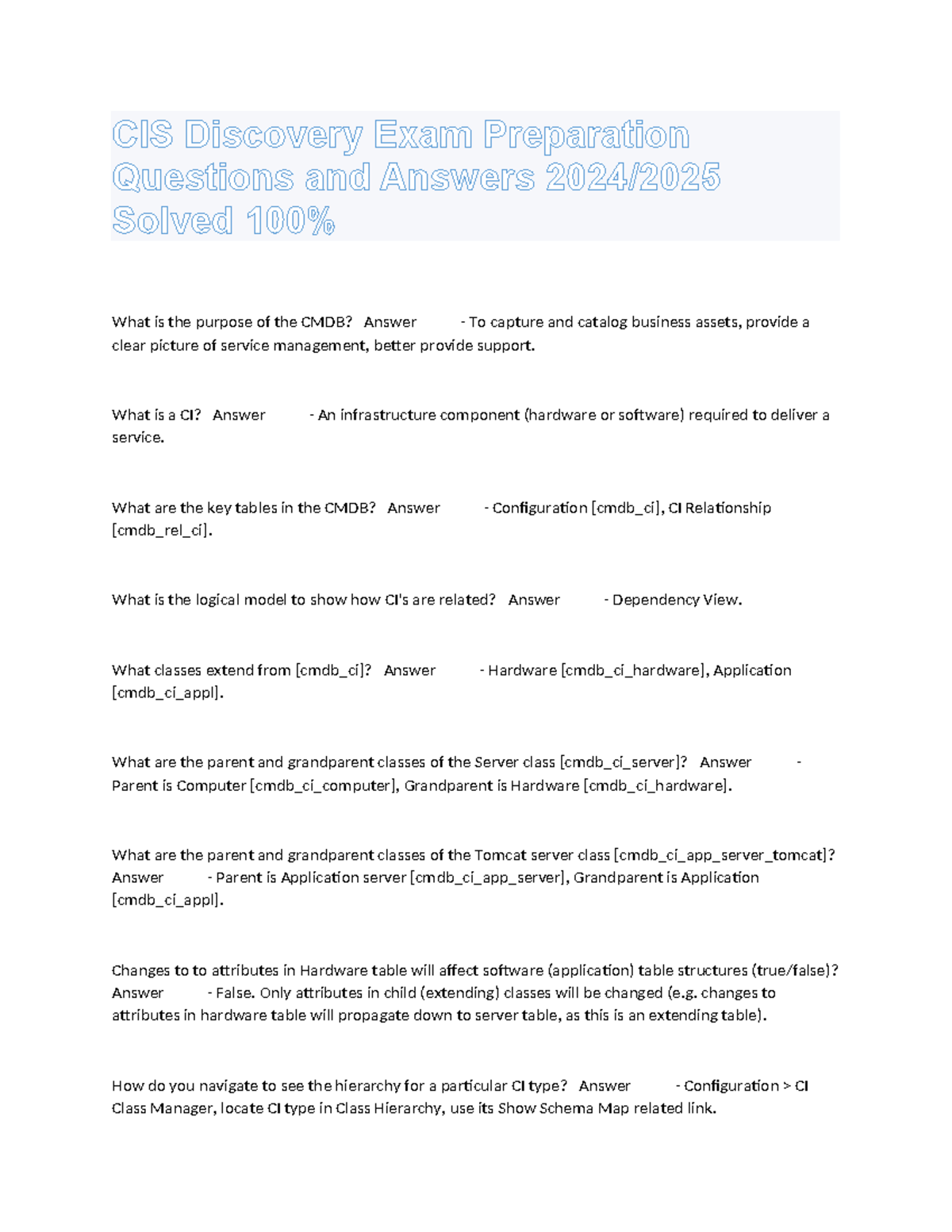 CIS Discovery Exam Preparation Questions and Answers 2024 - What is a ...