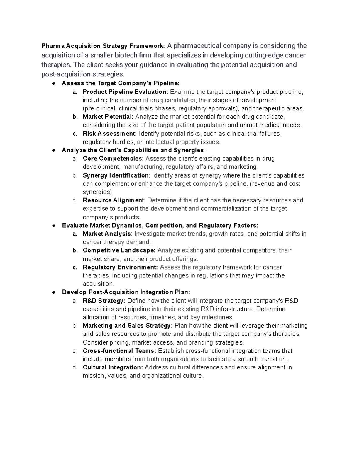 Pharma-Case Study - Pharma Acquisition Strategy Framework: A ...