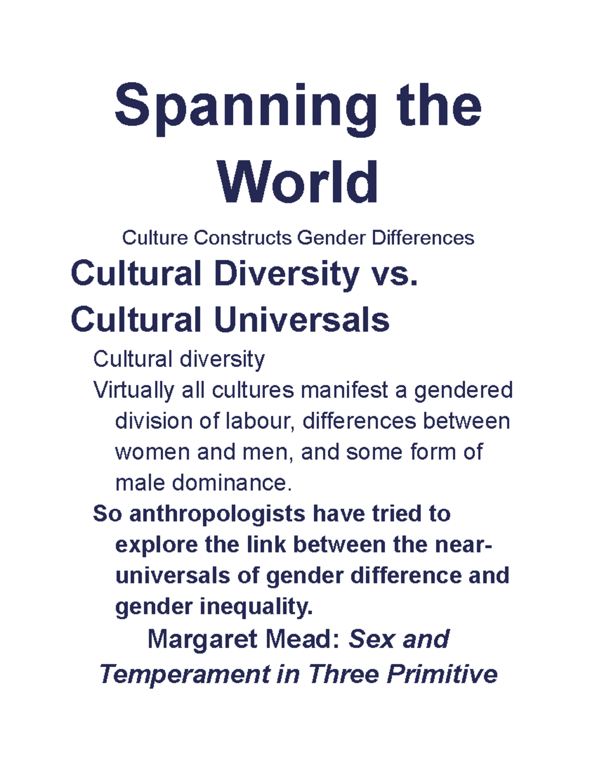 Spanning the World-Week 4 - Spanning the World Culture Constructs ...