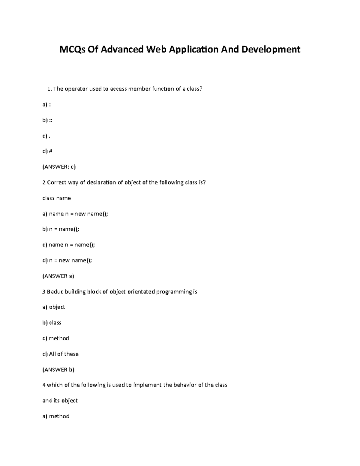 Exam 10 September 2020, questions and answers - MCQs Of Advanced Web ...