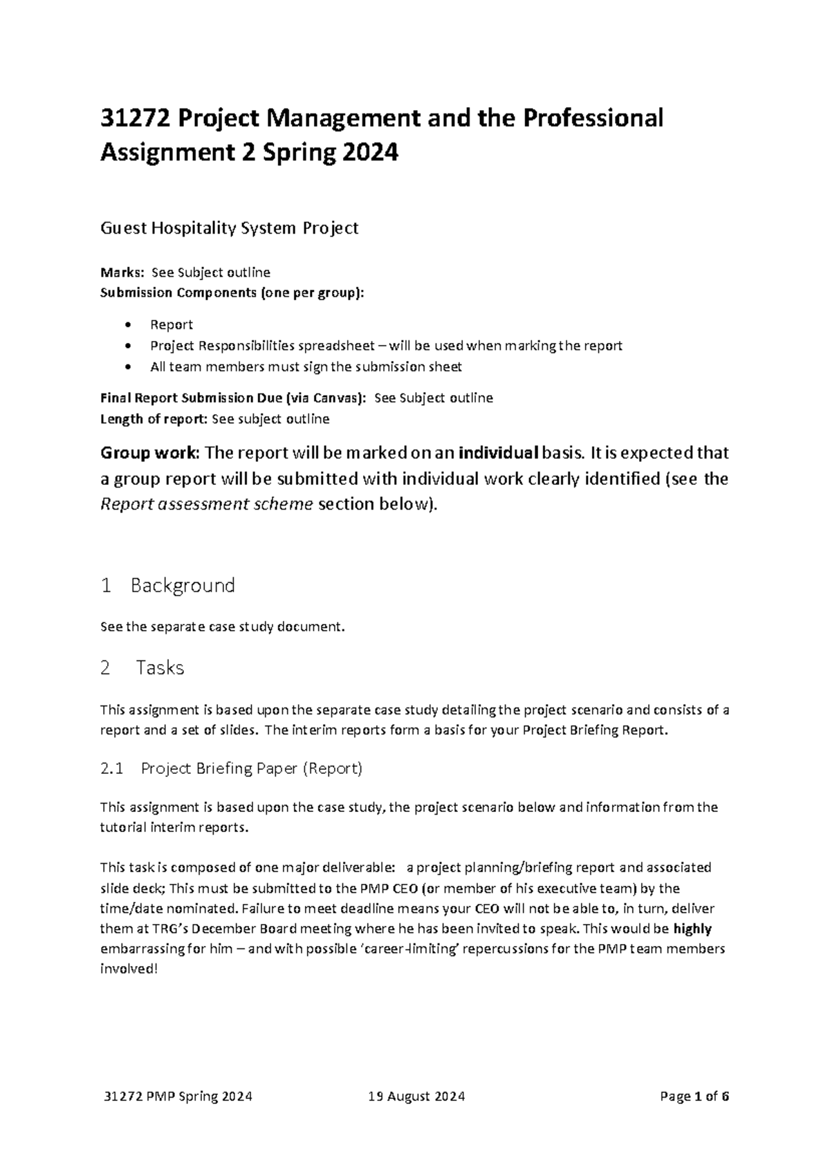 24S PMP Assignment 2 Instructions V0 - 31272 Project Management and the ...