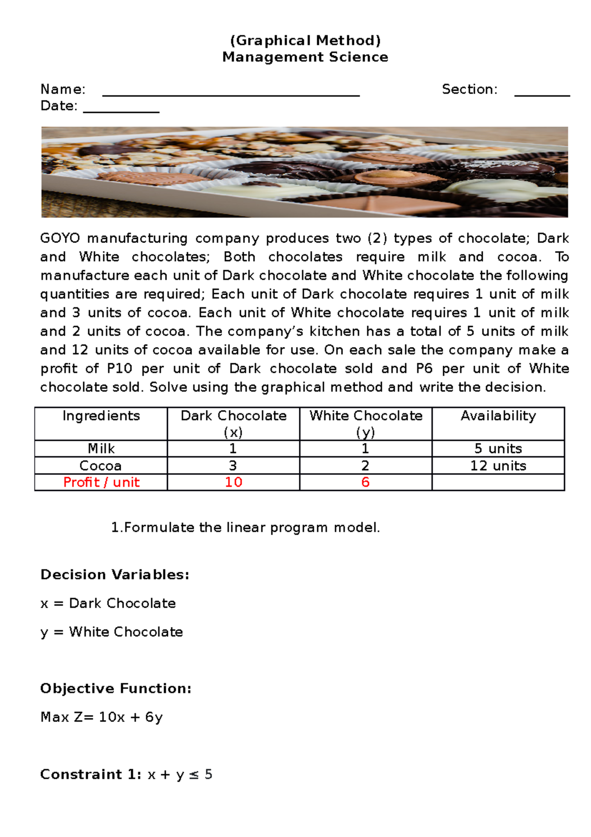 Graphical-Max - sdsdsdw - (Graphical Method) Management Science Name ...
