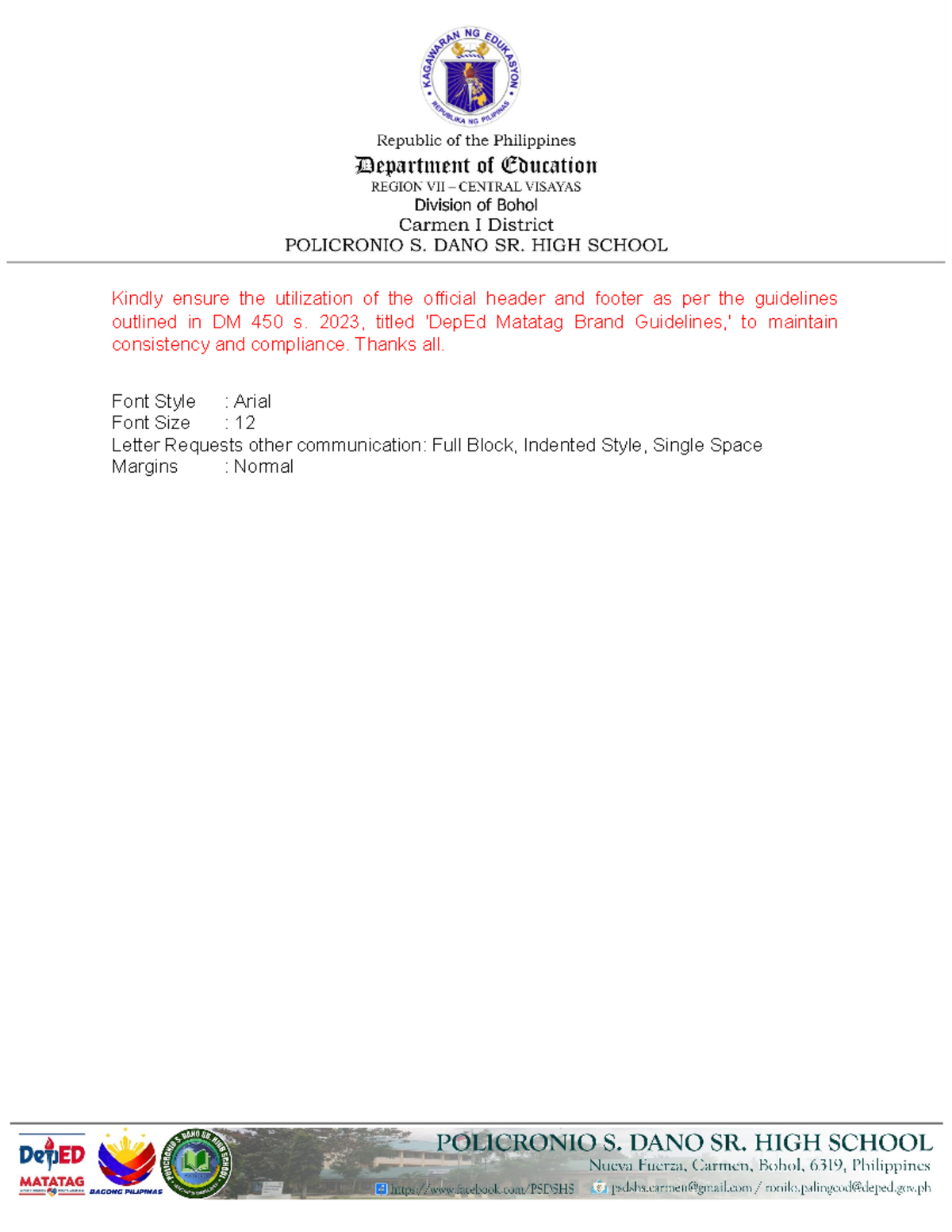 PSDS Official Header and Footer Template - Beachelor of Elementary ...